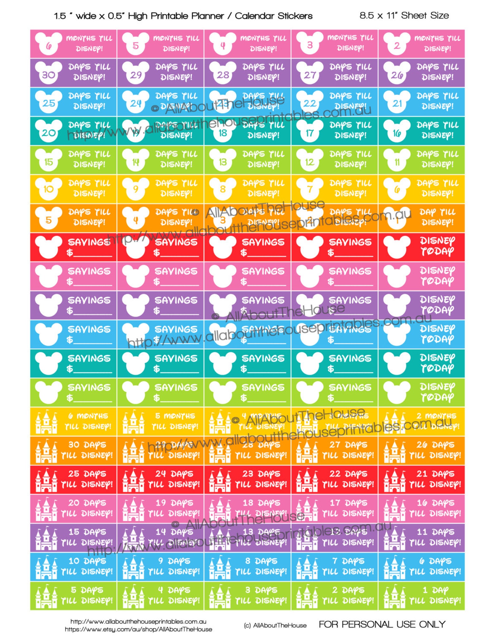 Mickey Mouse Planner Stickers Bundle Kit Rainbow Calendar | Etsy