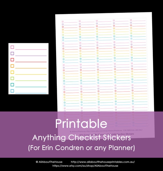 Printable Calendar Planner Stickers Checklist Full Box for Erin Condren ...