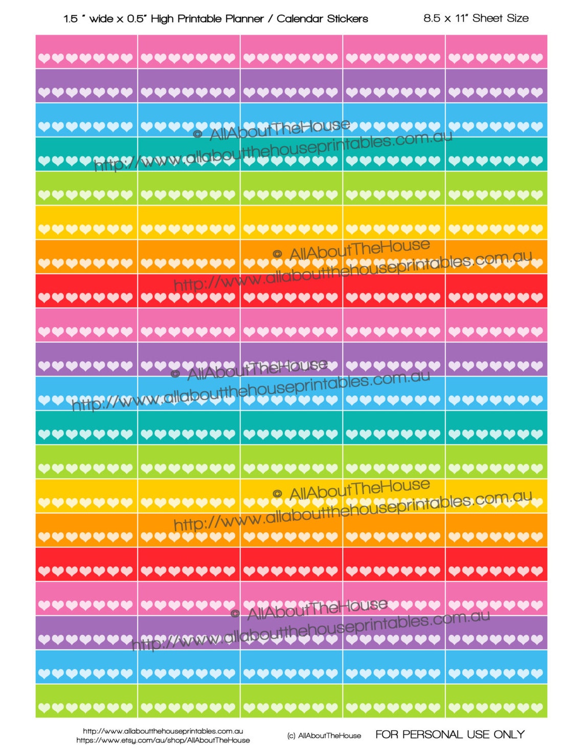 Habit Planner Stickers Printable Hearts Daily Routine 1.5"w X 0.5"h ...