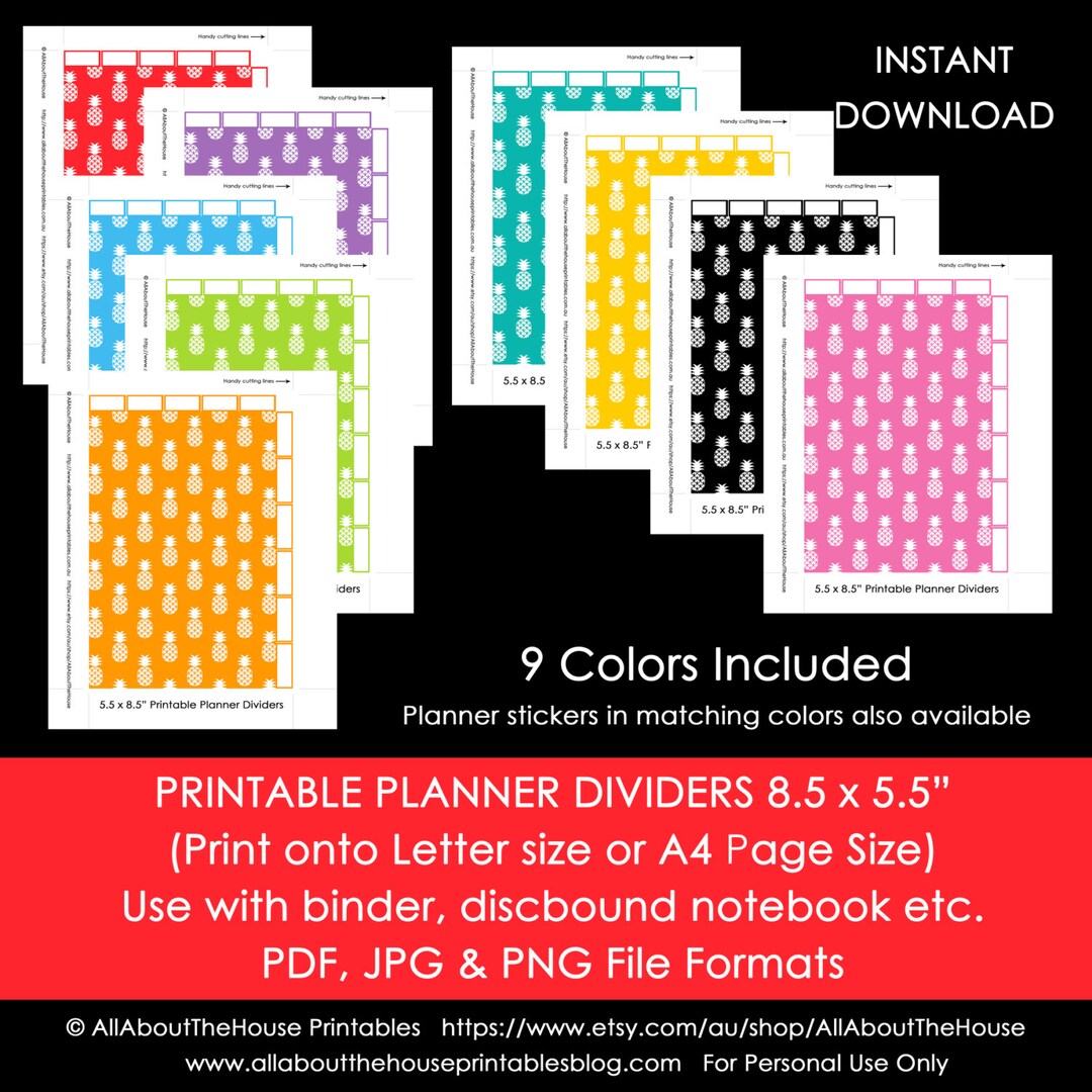 Planner Dividers Half Size Pineapple Tabs A5 Junior Arc Printable ...