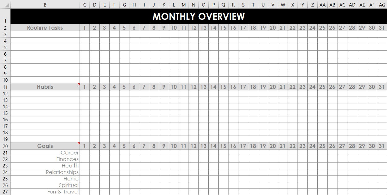 Monthly Habit Tracker Spreadsheet Excel Routine Tasks Goals | Etsy
