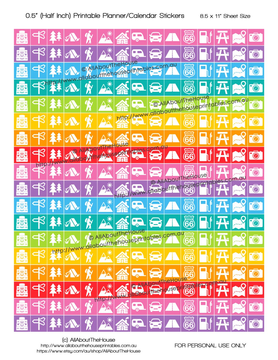 Travel Planner Stickers Printable Rainbow Icons Vacation Holiday Cruise ...