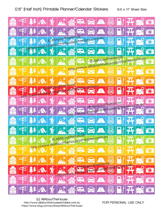 Travel Planner Stickers Printable Rainbow icons vacation holiday cruise ...