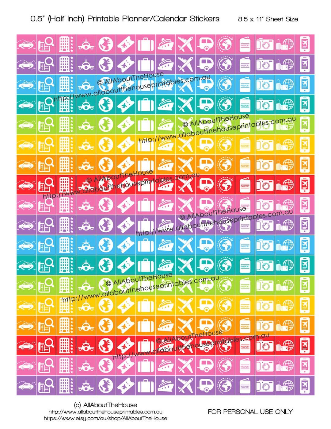 Travel Planner Stickers Printable Rainbow Icons Vacation Holiday Cruise ...