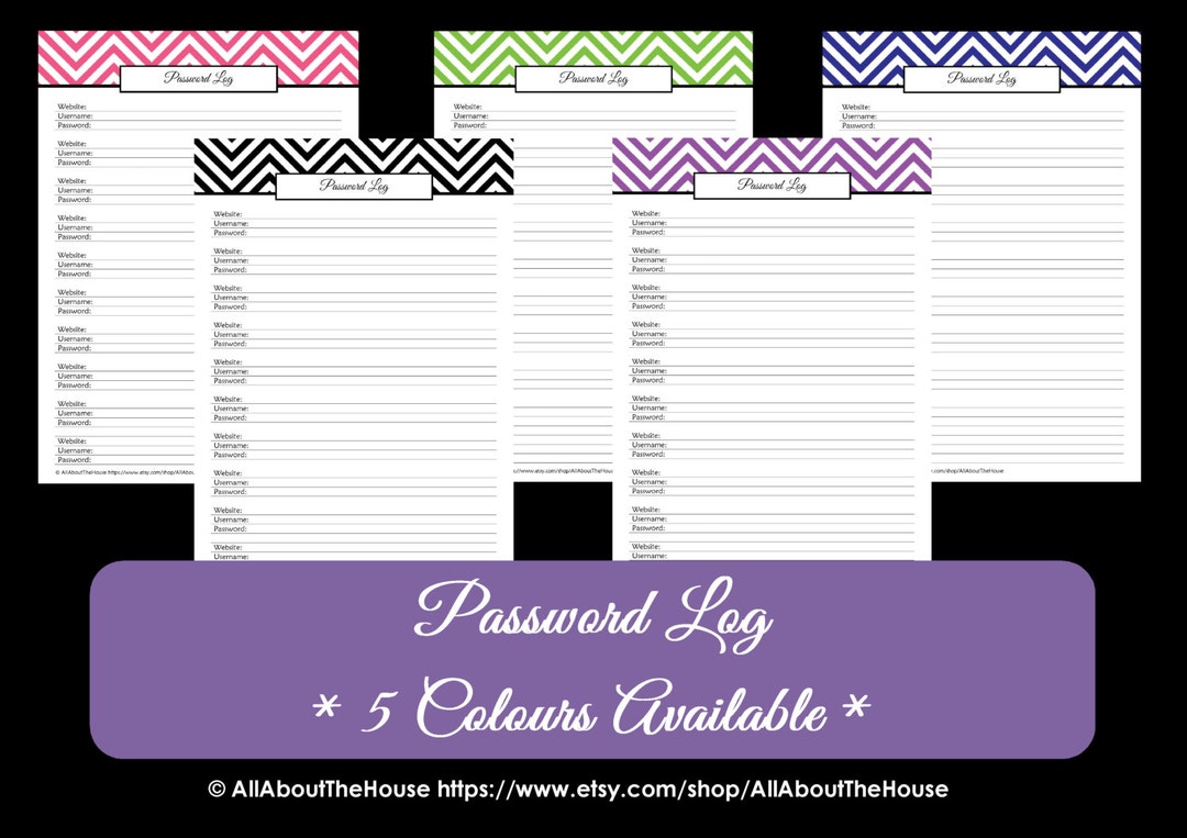 Printable Password Log - Chevron Printable - Household Binder - PDF ...