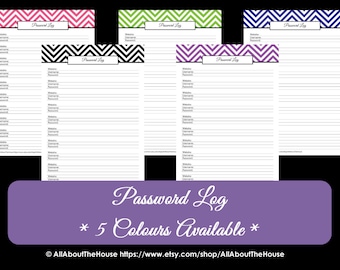 Bright Password Log Printable Page, Letter Size PDF, Home Binder ...
