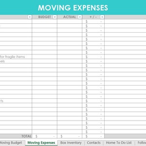 Moving Spreadsheet Planner Checklist Box Labels Budget Change of ...