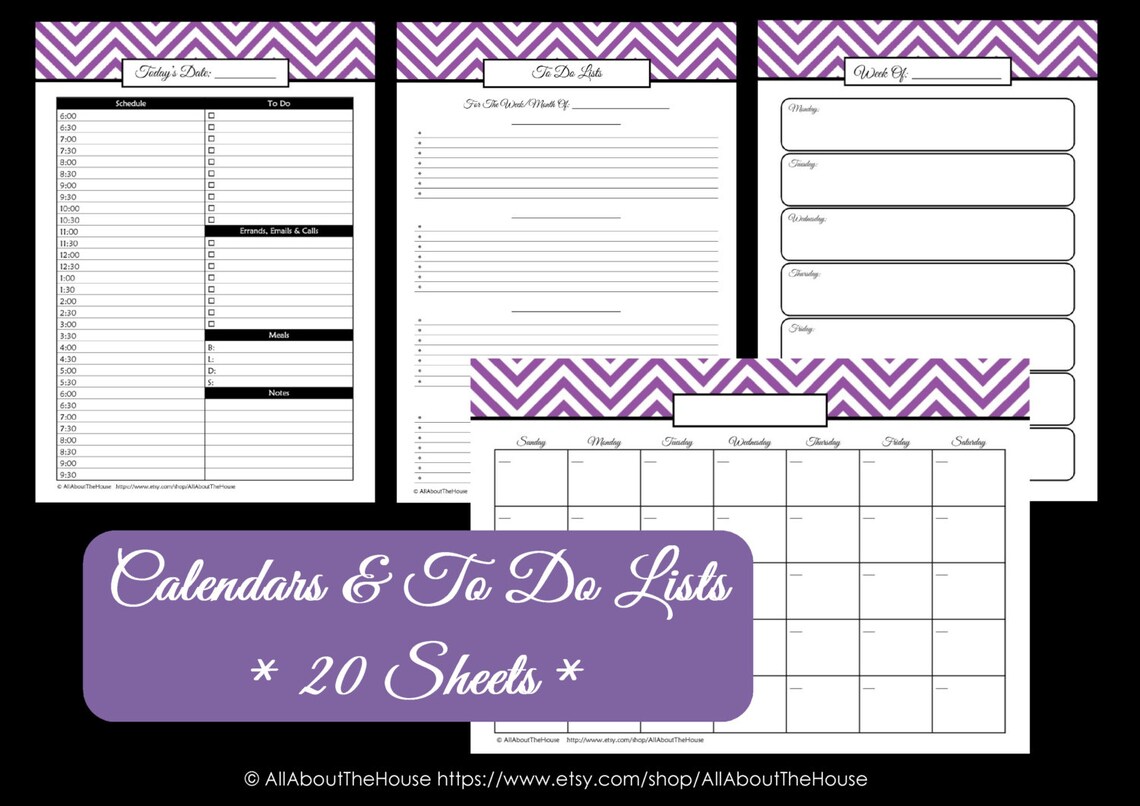 PURPLE to Do List and Calendar Set-perpetual - Etsy
