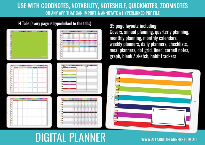 Digital Planner Undated for Goodnotes Noteability or Other App Monthly ...