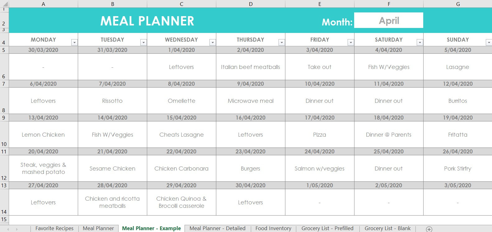 Meal Planning Excel Spreadsheets Grocery List Food Inventory - Etsy ...
