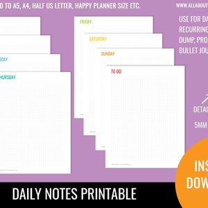 Daily Notes Dot Grid Printable Insert Refill Bullet Journal 5mm Spacing ...