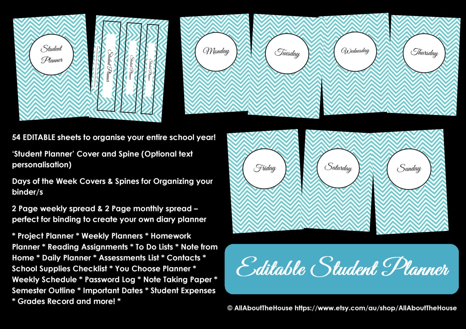 GREEN EDITABLE Student Planner Printable College Planner - Etsy