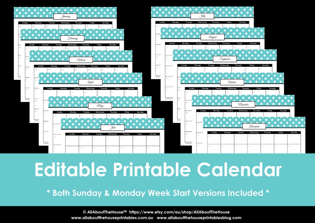 EDITABLE Polka Dot Calendars - You Choose - 2017, 2018 Etc! Perpetual ...