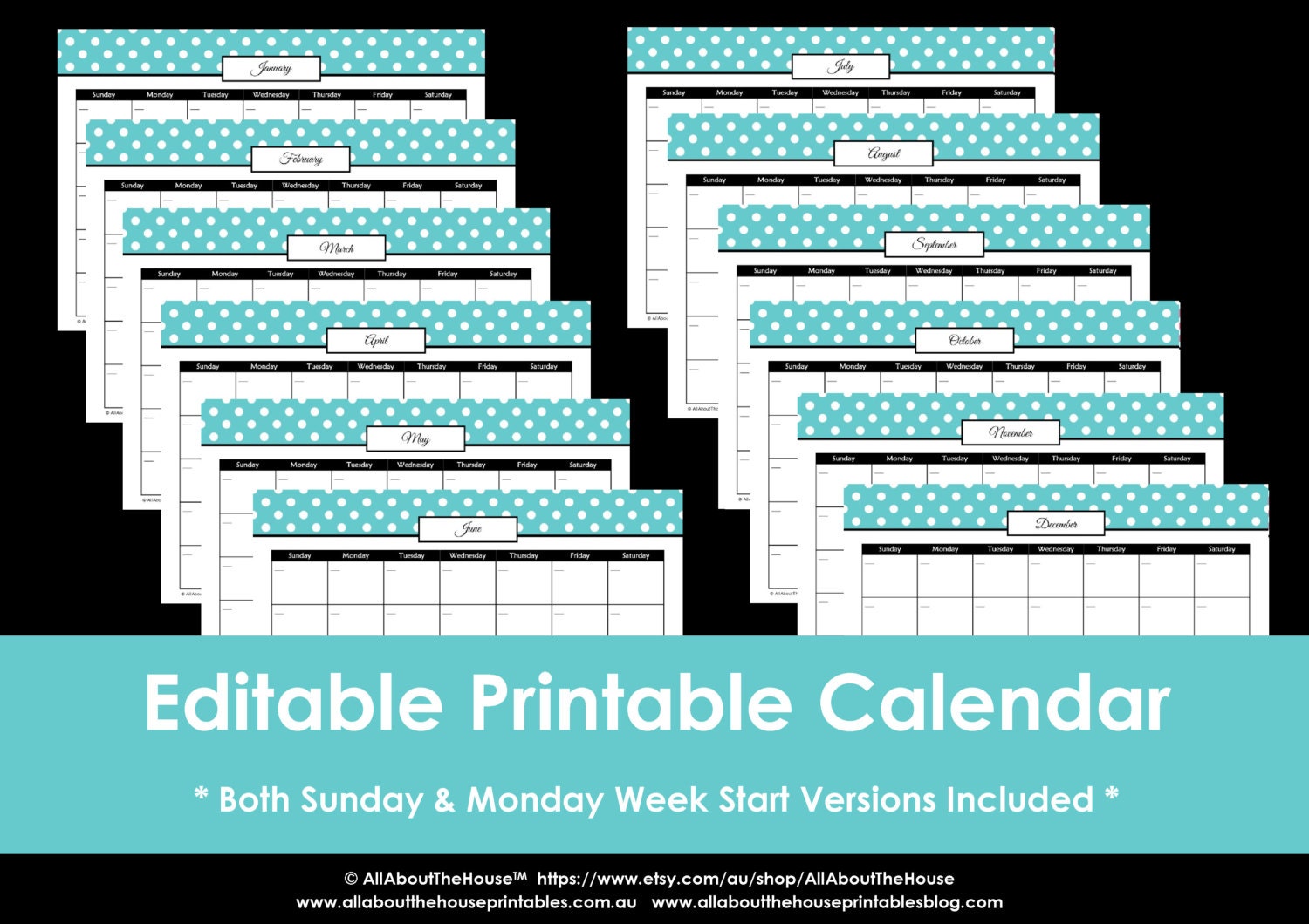 EDITABLE polka dot calendars You Choose 2017 2018 etc | Etsy