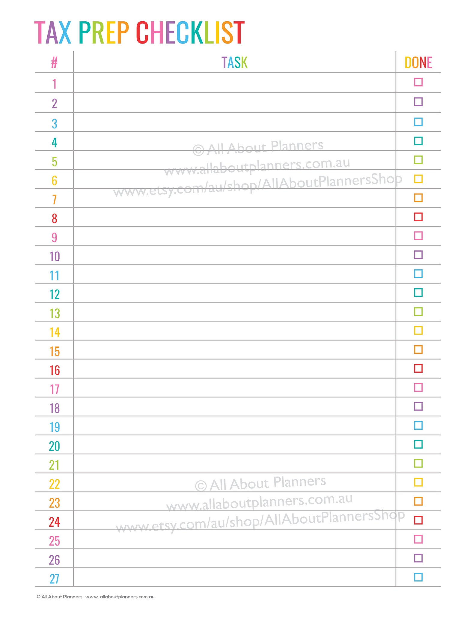 Tax Planner Printable Editable Bill Due Expenses Monthly Annual Taxes ...