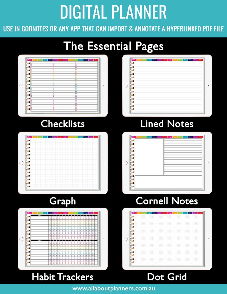 Digital Planner Undated for Goodnotes Noteability or Other App Monthly ...