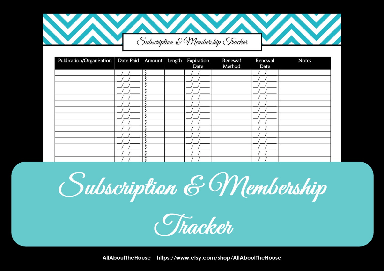 Subscription & Membership Tracker Printable - Organising Printable ...