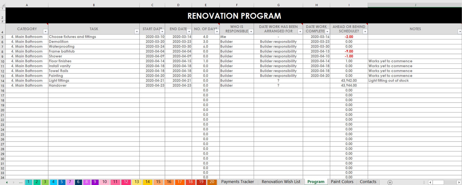 Home Renovation Budget Spreadsheet Organizer Wish List - Etsy