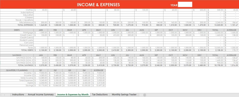 Personal Budgeting Excel Spreadsheets Income Expenses Tracking Finance ...