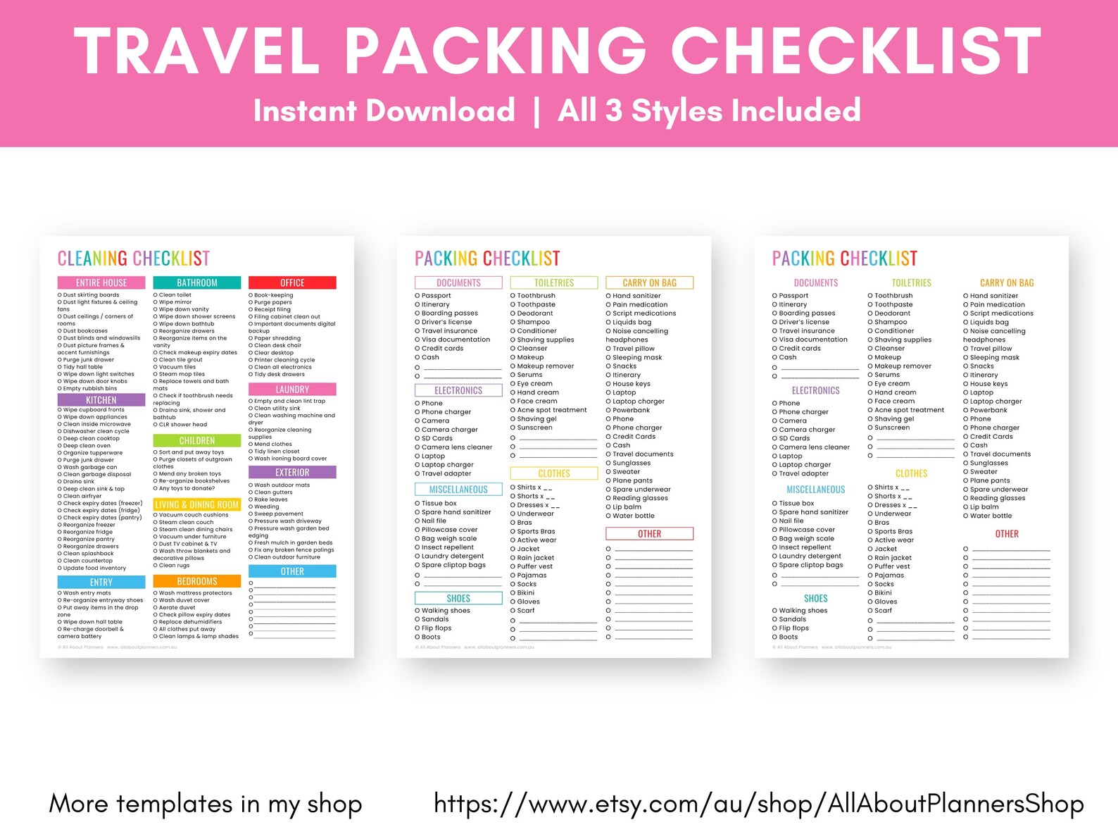 Travel Packing List Editable in Canva Printable Planner Insert List ...