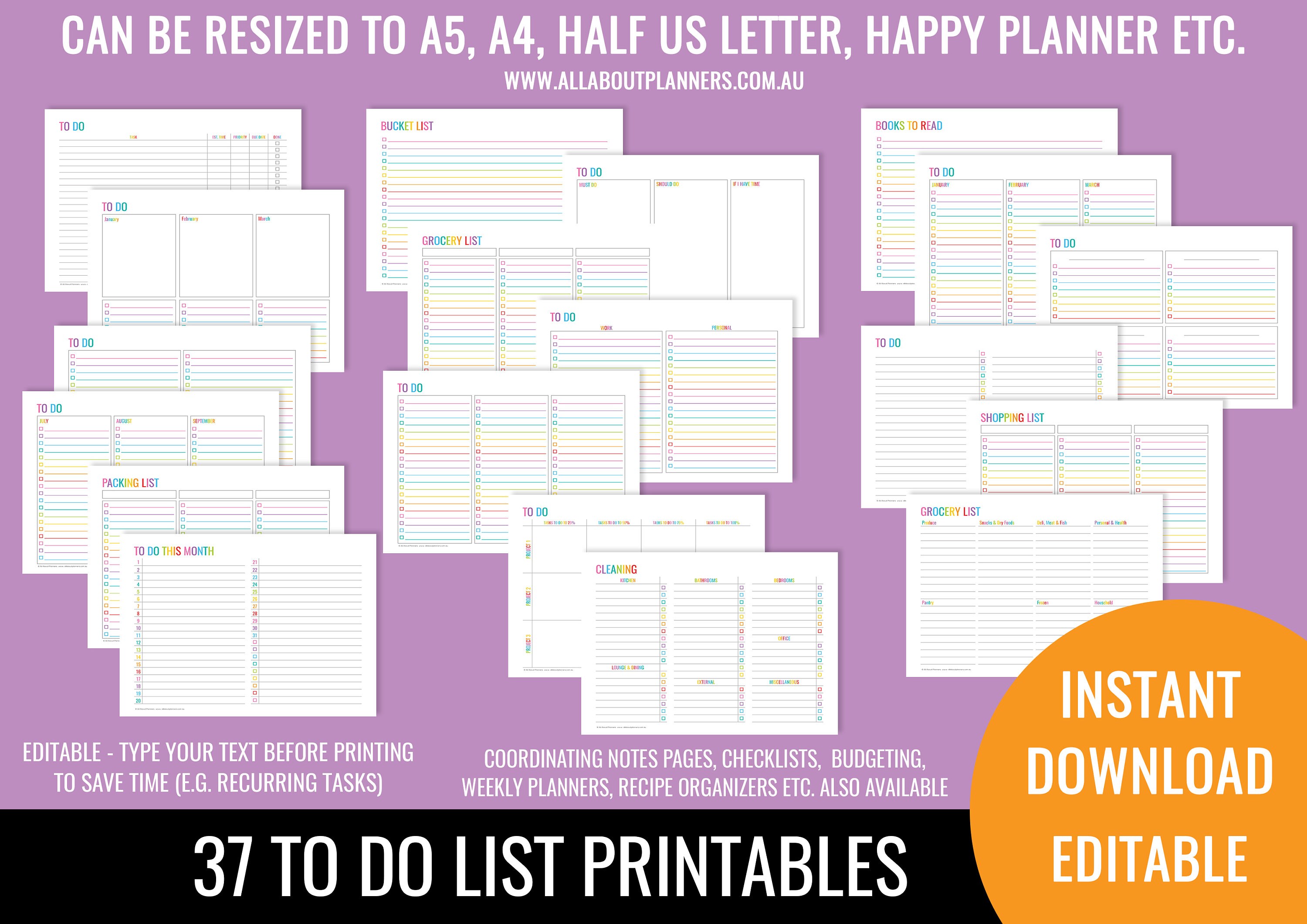 Checklist printable planner insert editable refill to do | Etsy