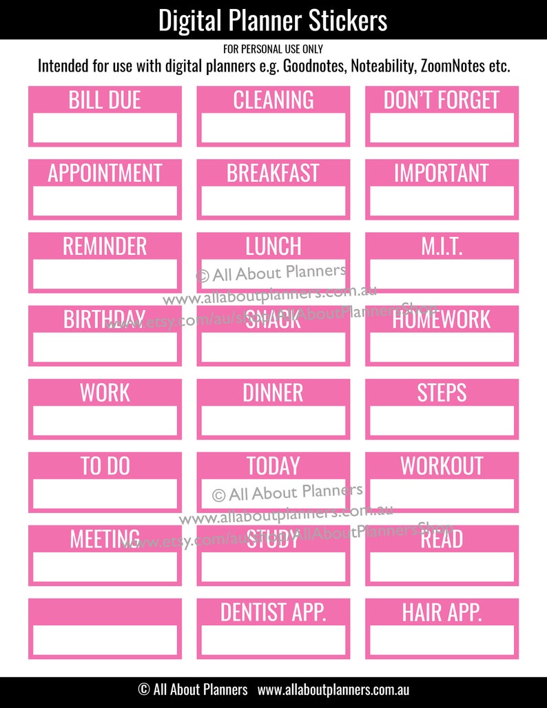 Digital Planner Stickers Labels Appointments Reminders Budget Bill Due ...