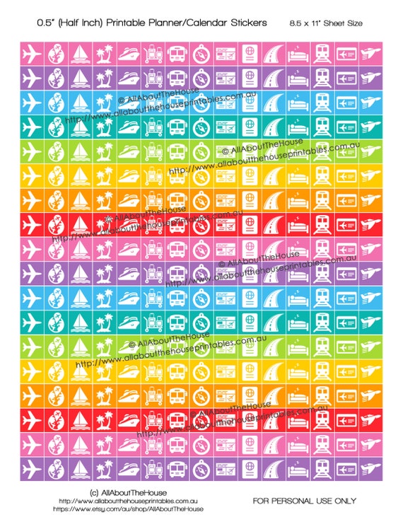 Travel Planner Stickers Printable Rainbow icons vacation holiday cruise ...