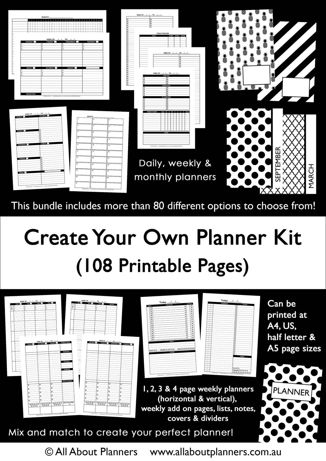 Custom Planner Kit Printable Build Your Own Weekly Daily Monthly ...