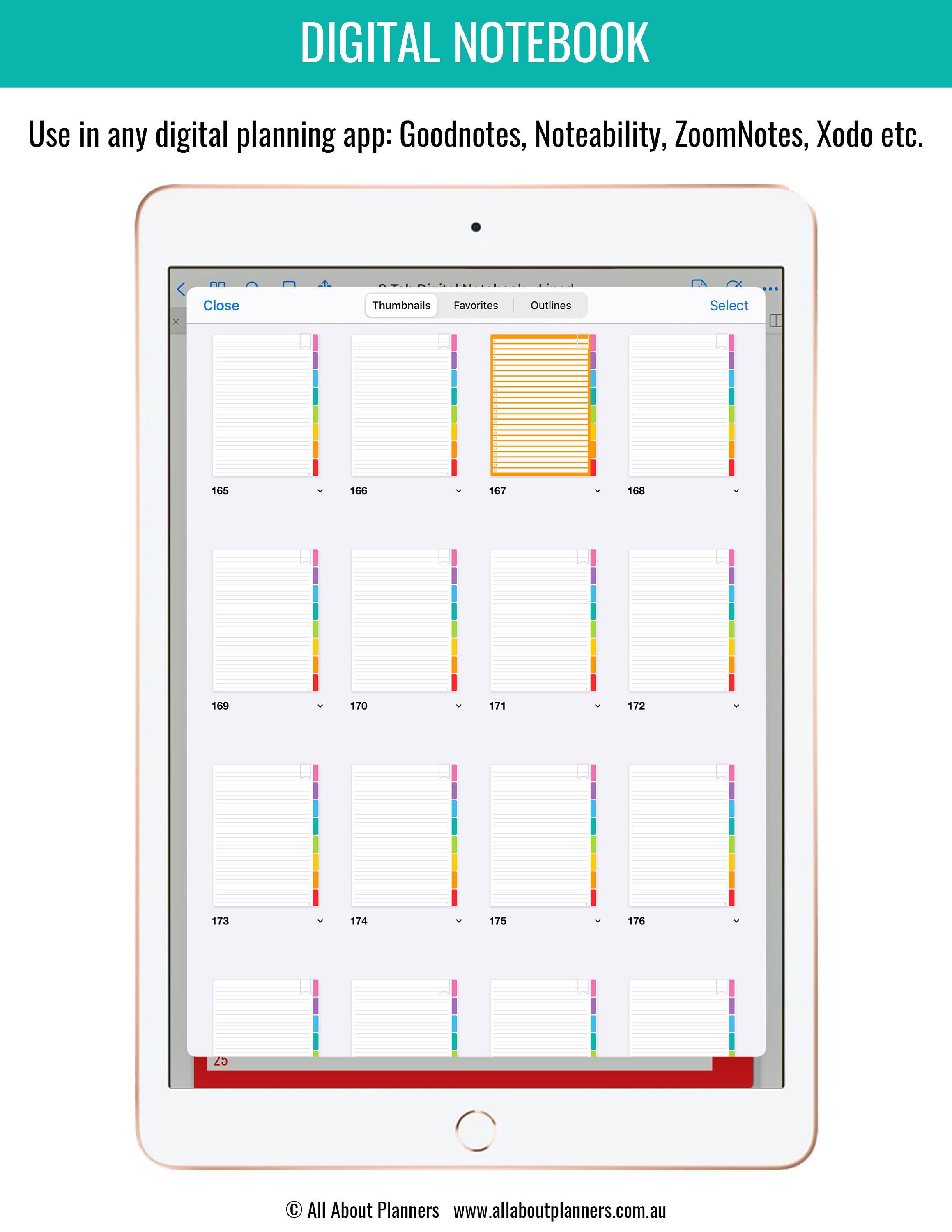 Goodnotes digital notebook 8 subject tabs hyperlinked rainbow | Etsy