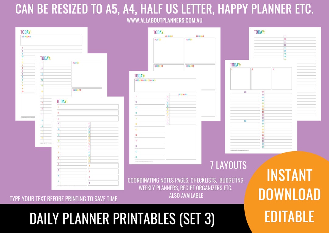 Daily Planner Editable Printable Fillable Pdf Rainbow US Letter Size ...
