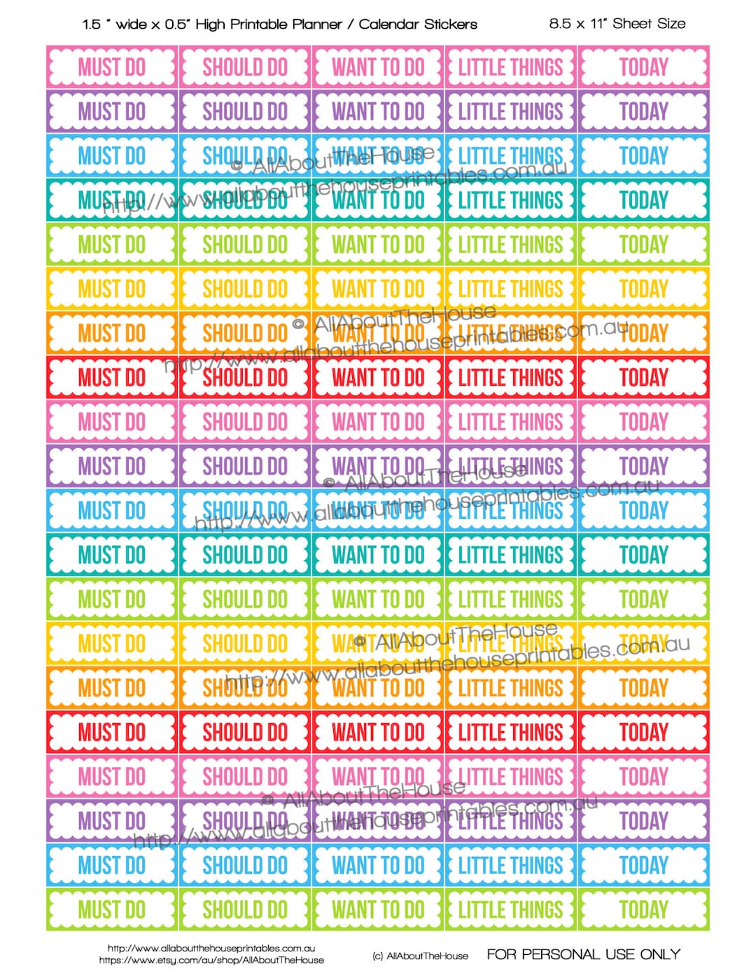 List Stickers Planner Printable 1.5"w X 0.5h" to Do Clean Errands ...