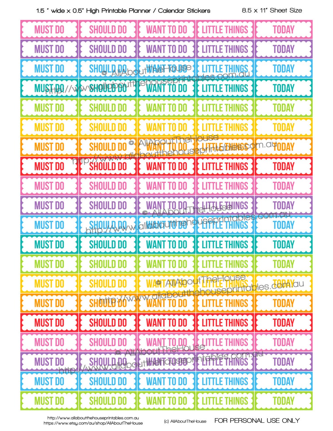 List Stickers Planner Printable 1.5"w X 0.5h" to Do Clean Errands ...