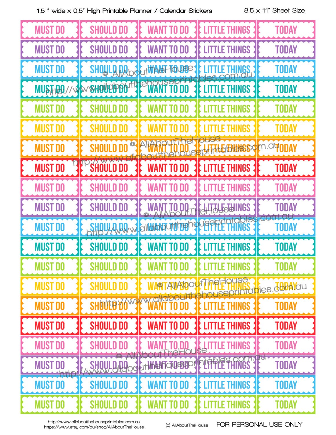 List Stickers Planner Printable 1.5"w X 0.5h" to Do Clean Errands ...