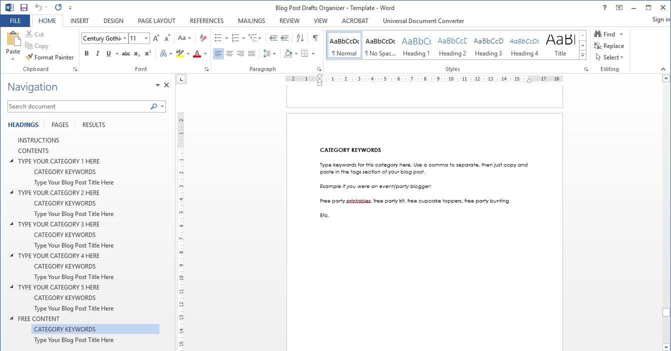 Blog post organizer template microsoft word color coded | Etsy