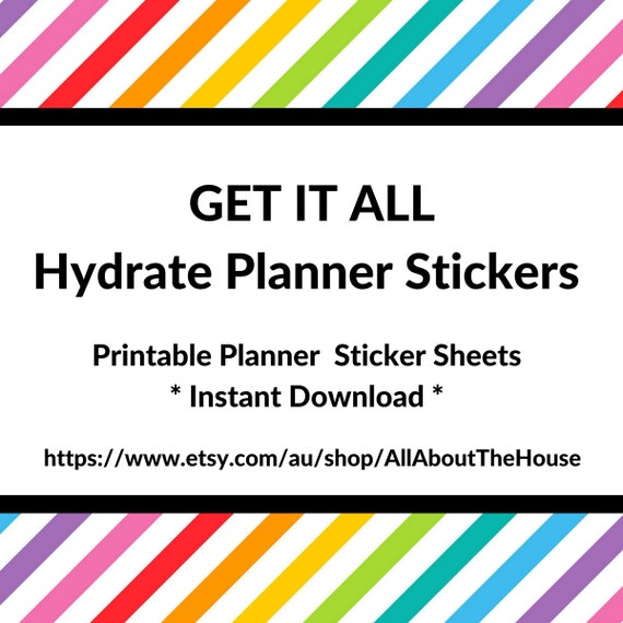 Hydrate Planner Stickers water intake h20 health Bundle Kit Rainbow ...