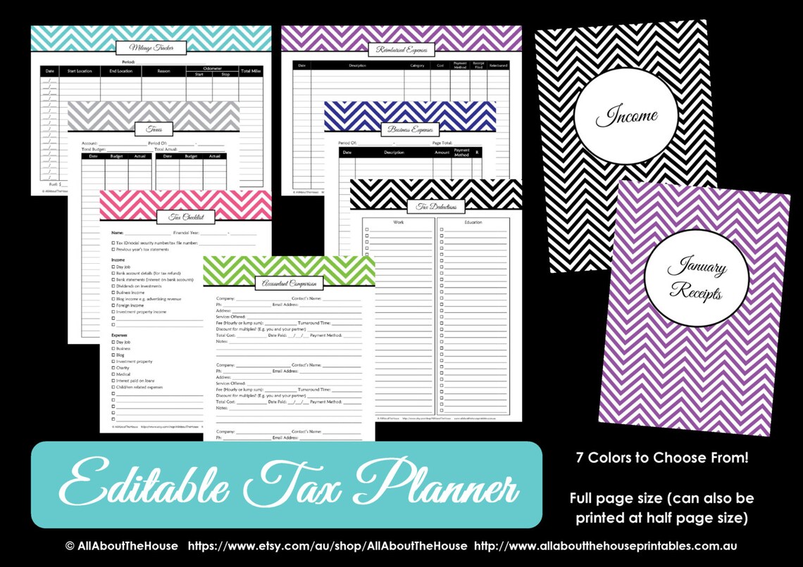Tax Planner Printable Organizer BLACK EDITABLE Household - Etsy