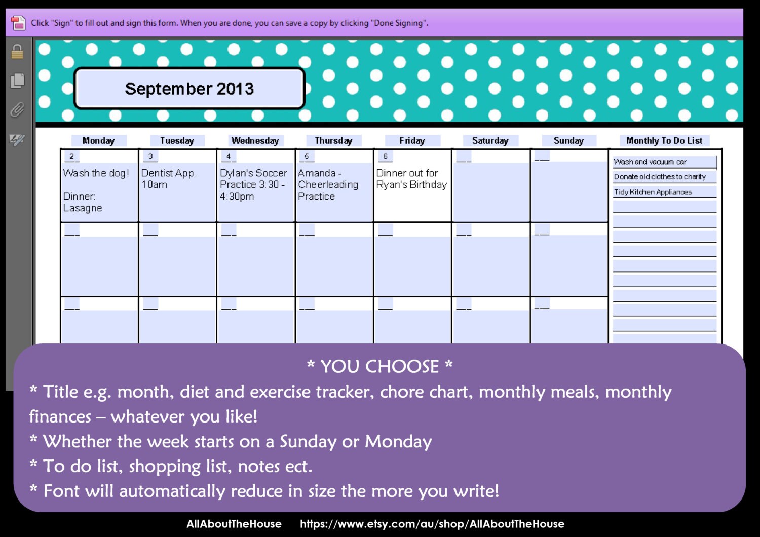 EDITABLE 12 Polka Dot Calendars - You Choose - 2015, 2016 and Beyond ...