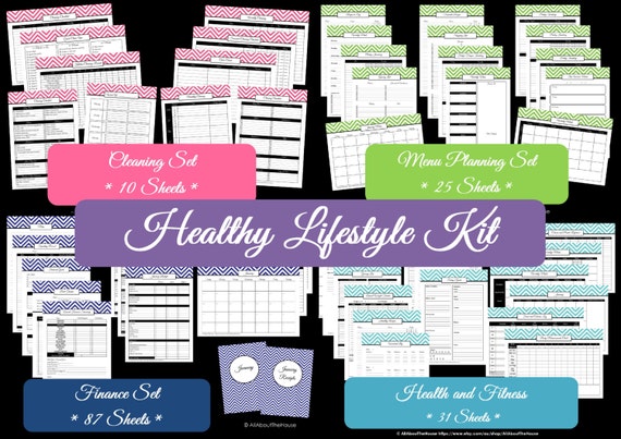 EDITABLE Healthy Lifestyle Kit Chevron Printables Finance Set Cleaning ...