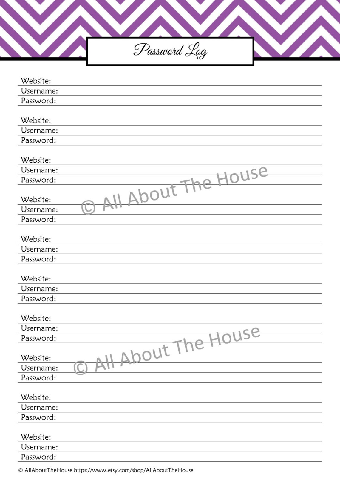 Printable Password Log Chevron Printable Household Binder | Etsy