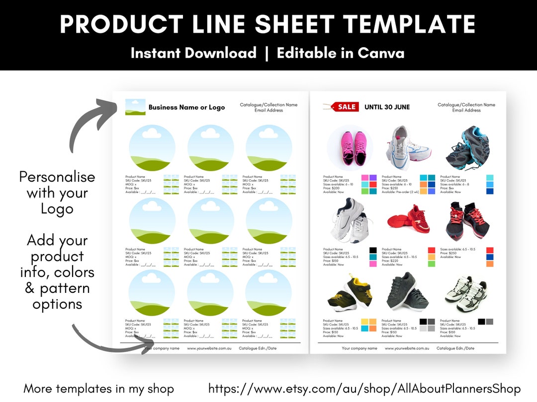 Product Line Sheet Catalogue Template With Photos Wholesale Price List ...