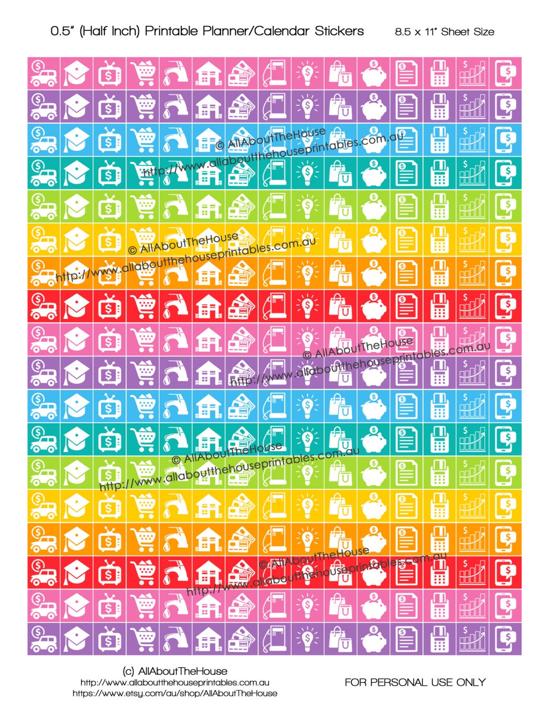 Bills Money Spending Printable Planner Stickers Icon Car Payment ...