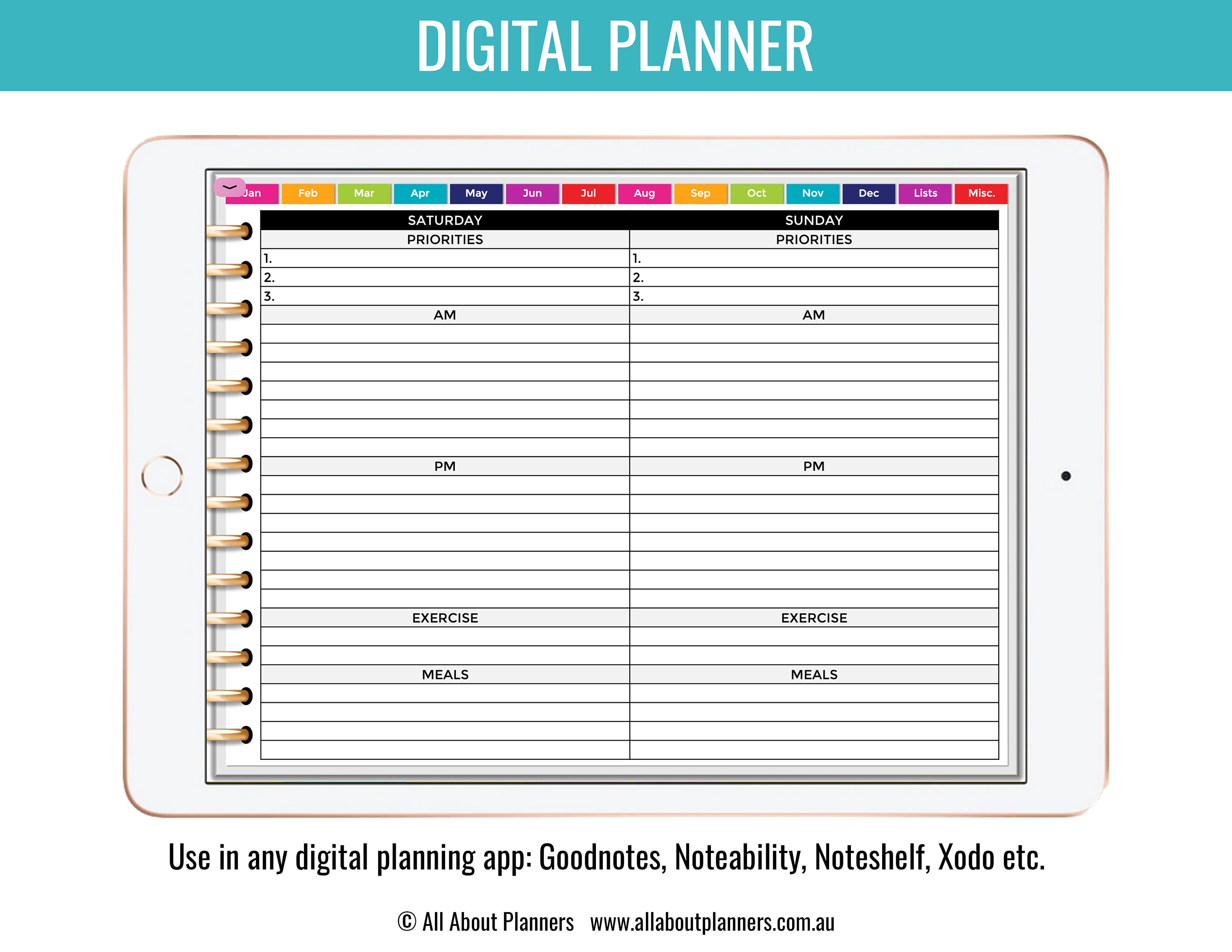 Digital Planner Undated for Goodnotes Noteability or Other App Monthly ...