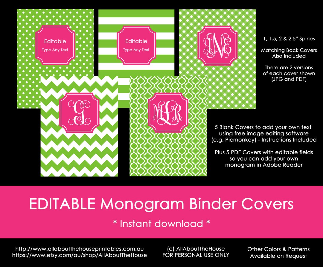 Editable Printable Monogram Binder Cover and Spine Chevron Polka Dot ...