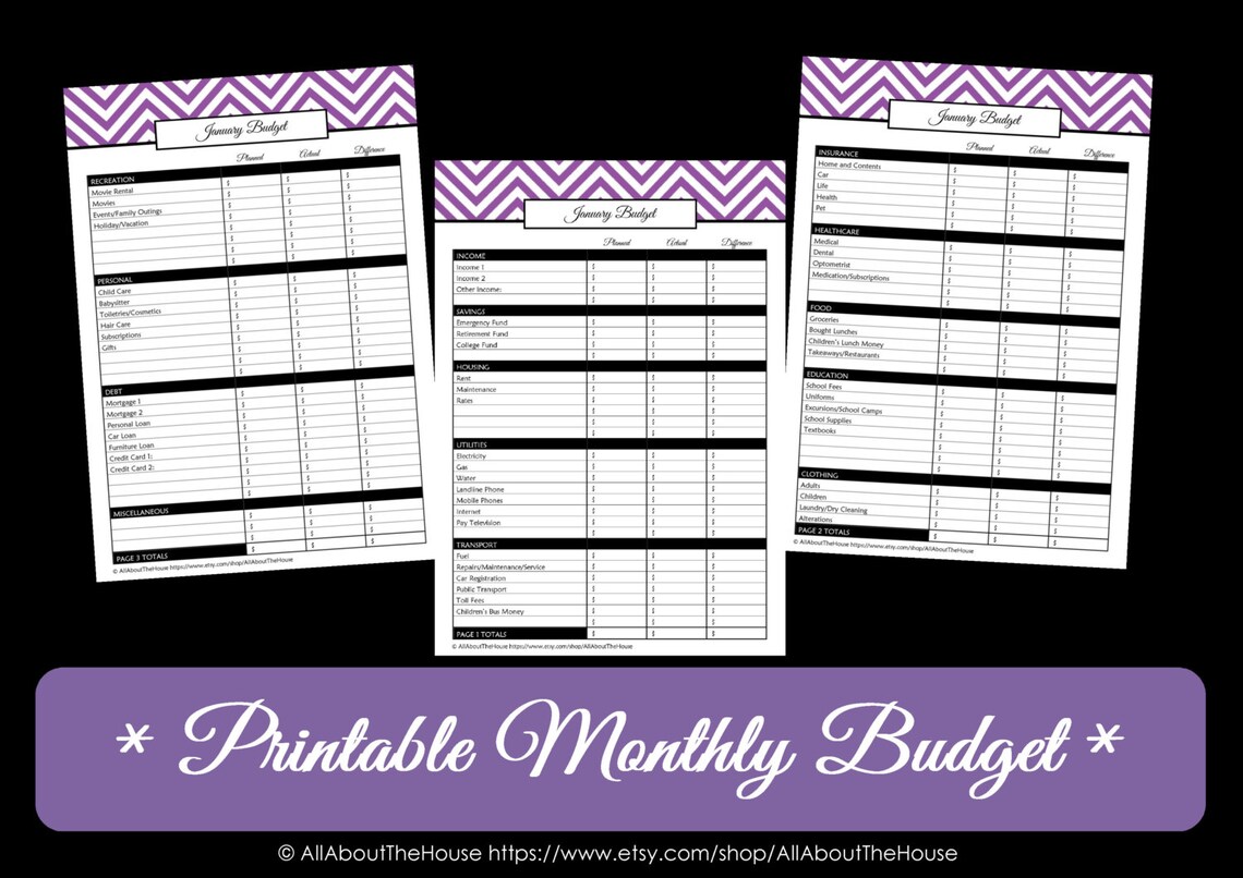 Printable Monthly Budget Chevron Monthly Budget Finance - Etsy