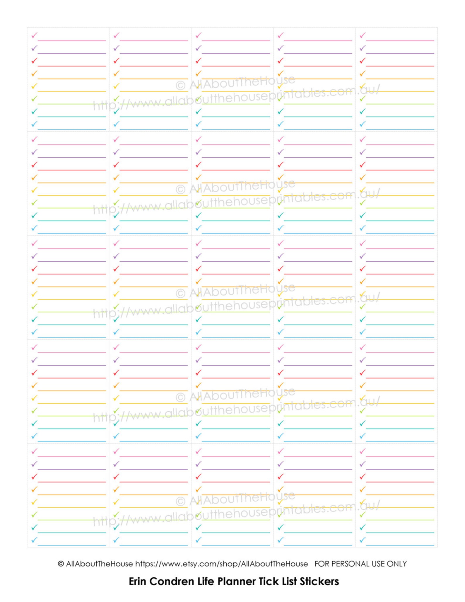 Printable Tick List Calendar Planner Stickers Checklist Full Box for ...