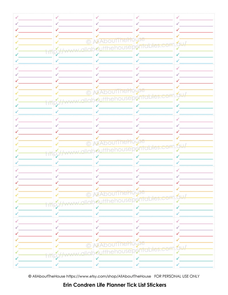 Printable Tick List Calendar Planner Stickers Checklist Full Box for ...