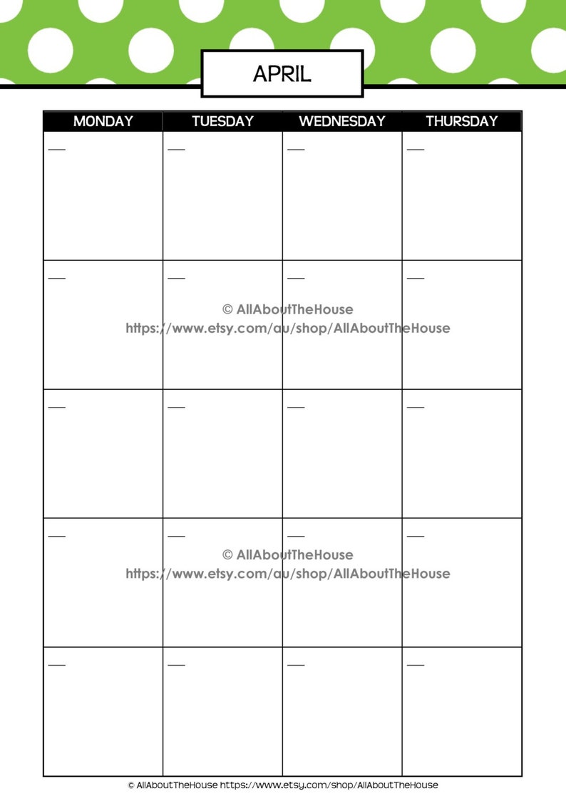 Calendar Printable Perpetual Polka Dot Calendar 2026 Calendar 2 Page ...