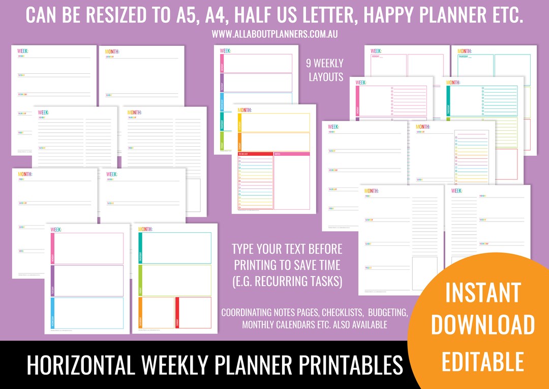 Weekly Planner Printable 2 Page Spread Insert Editable Refill to Do ...