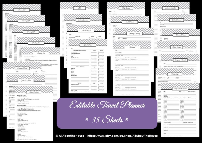 BLUE Polka Dot EDITABLE Travel Planner Kit Printable Pdf | Etsy