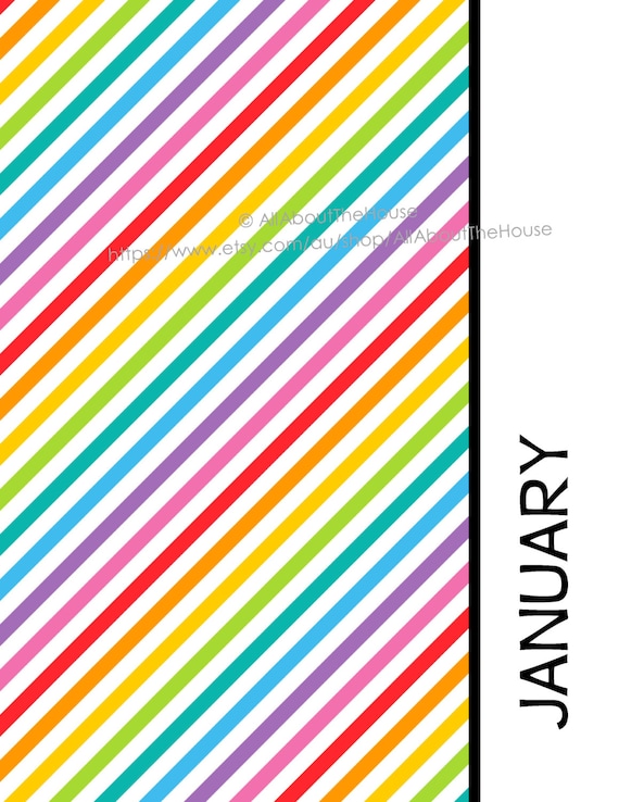 Monthly Divider Tab Perpetual printable Rainbow Stripe PDF organizer ...